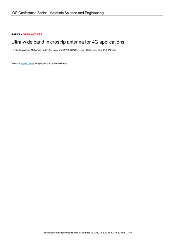 (PDF) Ultra-wide band microstrip antenna for 4G applications