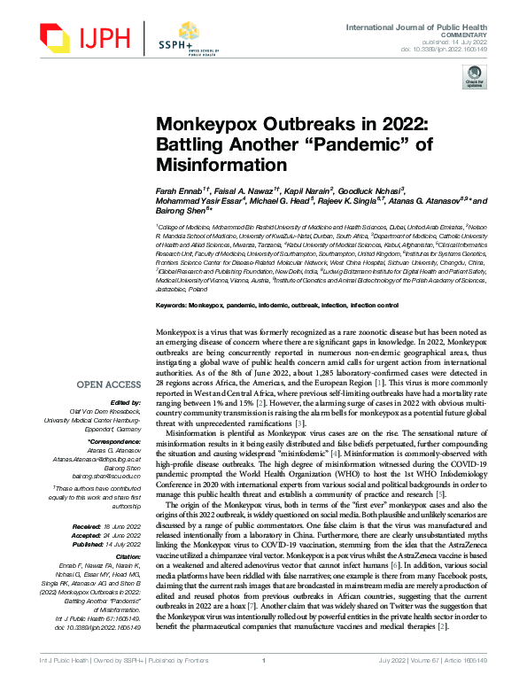 (PDF) Monkeypox Outbreaks in 2022: Battling Another “Pandemic” of Misinformation