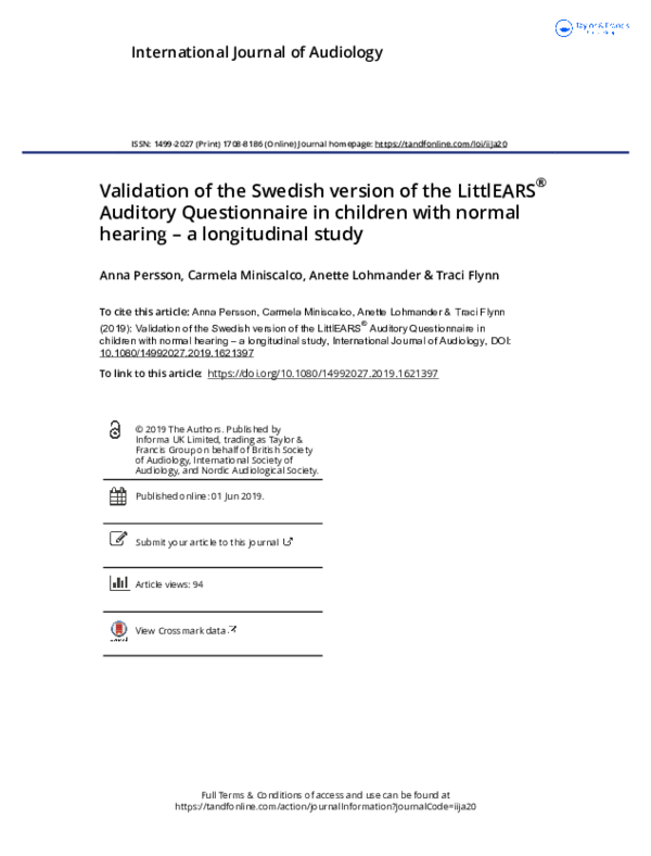 (PDF) Validation of the Swedish version of the LittlEARS ® Auditory ...