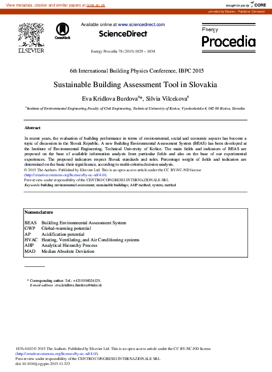 (PDF) Sustainable Building Assessment Tool in Slovakia