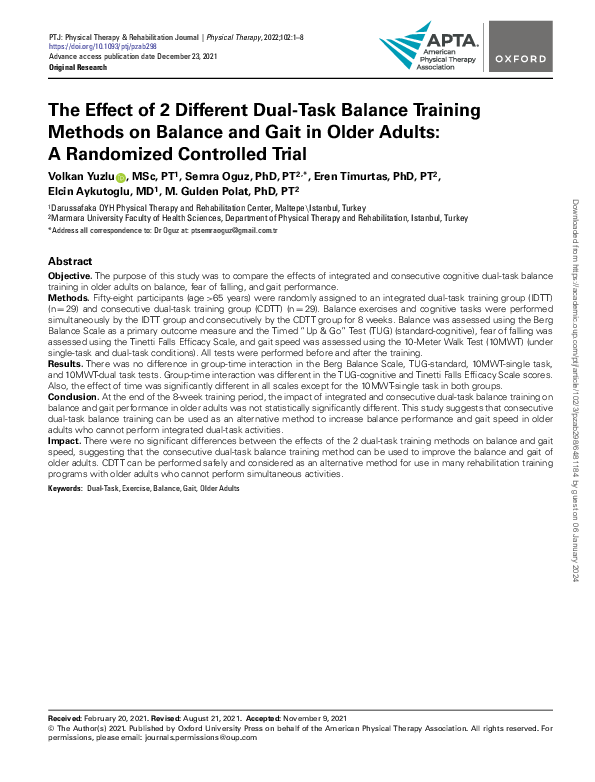(PDF) The Effect of 2 Different Dual-Task Balance Training Methods on Balance and Gait in Older ...