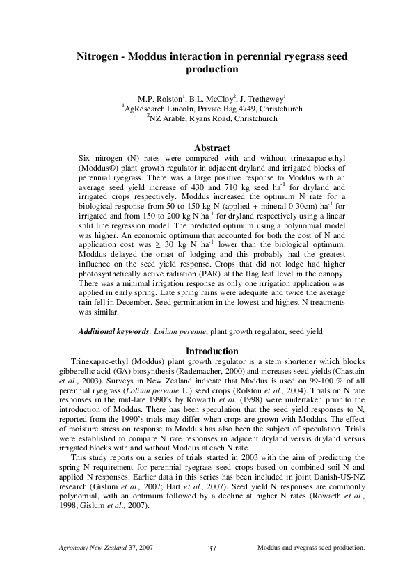 (PDF) Nitrogen - moddus interaction in perennial ryegrass seed production