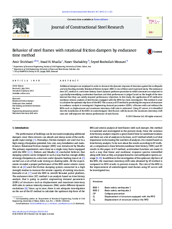 (PDF) Behavior of steel frames with rotational friction dampers by ...
