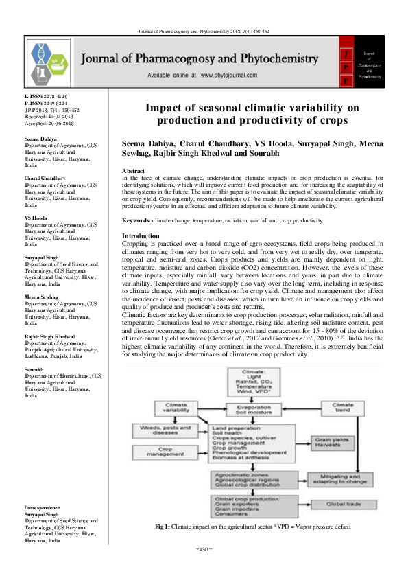 (PDF) Impact of seasonal climatic variability on production and productivity of crops