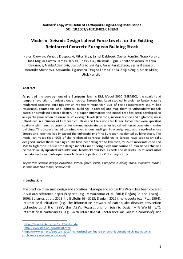 (PDF) Model of seismic design lateral force levels for the existing ...