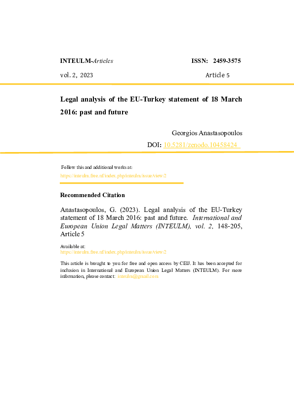 (PDF) Legal analysis of the EU-Turkey statement of 18 March 2016: past ...