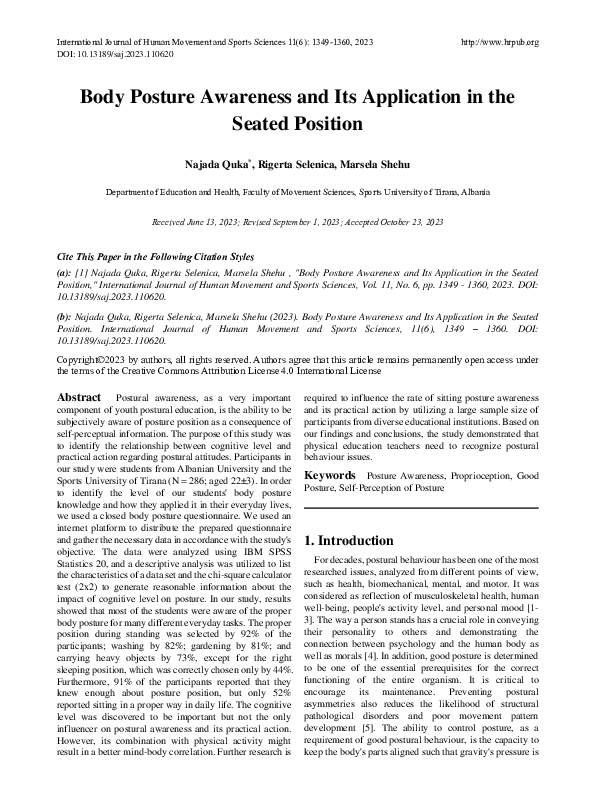 (PDF) Body Posture Awareness and Its Application in the Seated Position