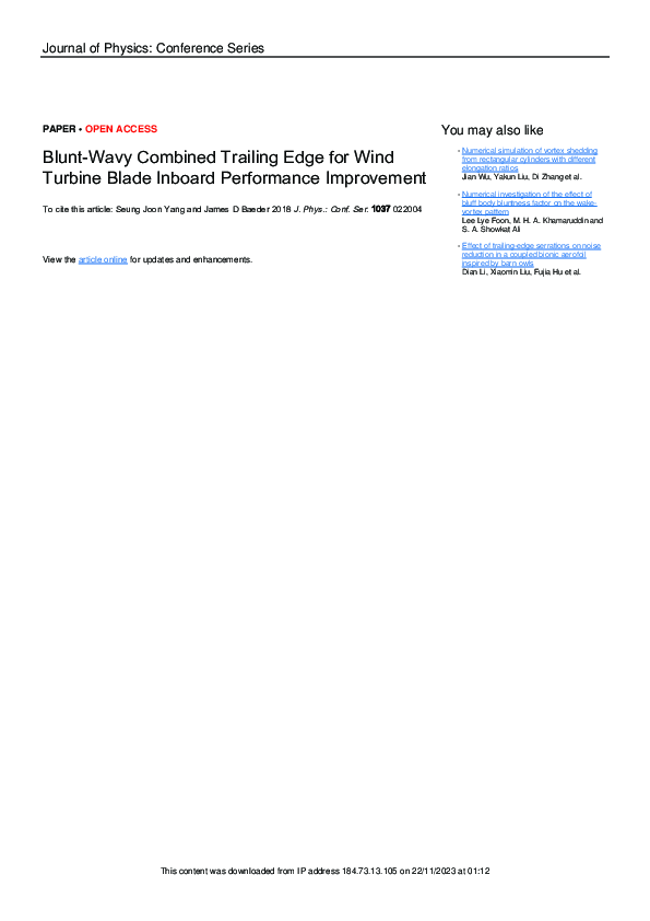 (PDF) Blunt-Wavy Combined Trailing Edge for Wind Turbine Blade Inboard ...