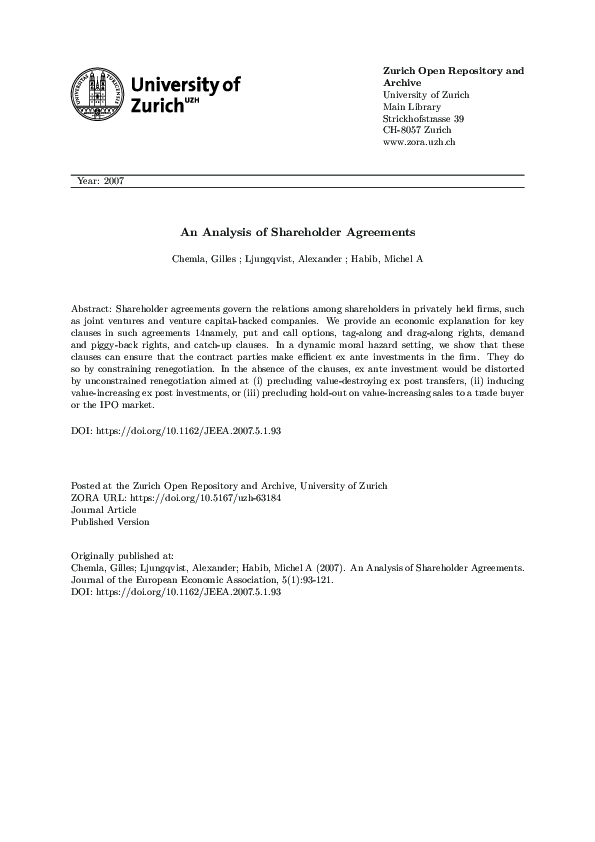 (PDF) An Analysis of Shareholder Agreements
