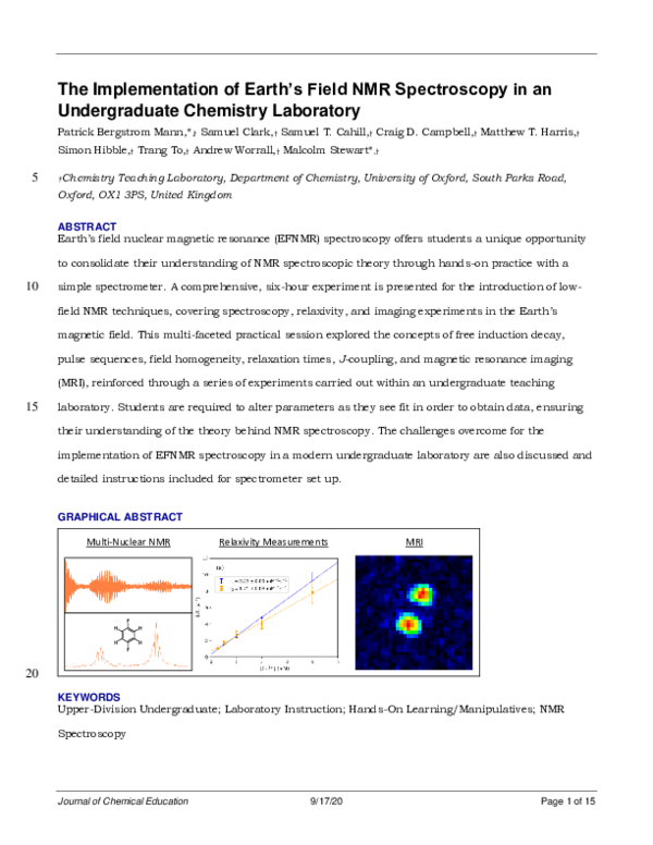 (PDF) Undergraduate EFNMR Spectroscopy Lab: Theory and Practice