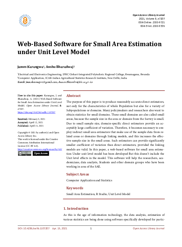 (PDF) Web-Based Software for Small Area Estimation under Unit Level Model