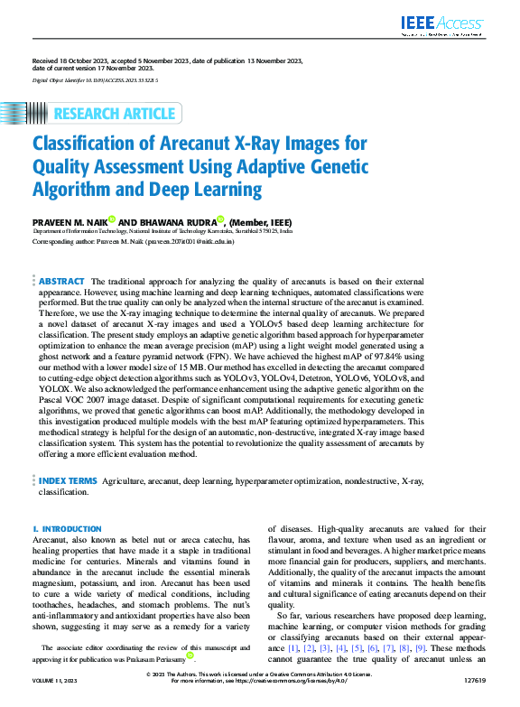 (PDF) Classification of Arecanut X-Ray Images for Quality Assessment Using Adaptive Genetic ...
