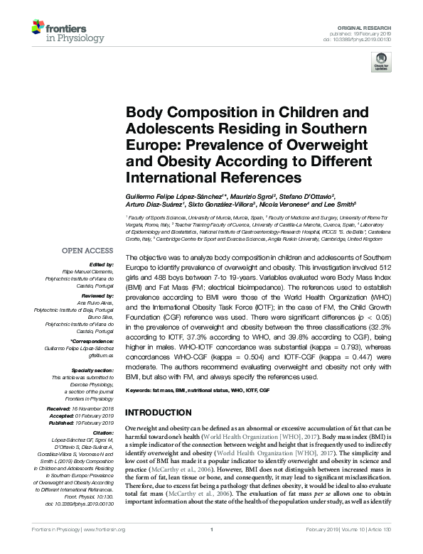 (PDF) Body Composition in Children and Adolescents Residing in Southern ...