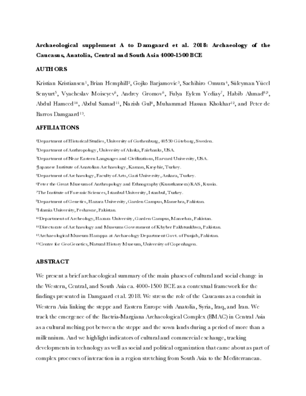 (PDF) Archaeological supplement A to Damgaard et al. 2018: Archaeology ...