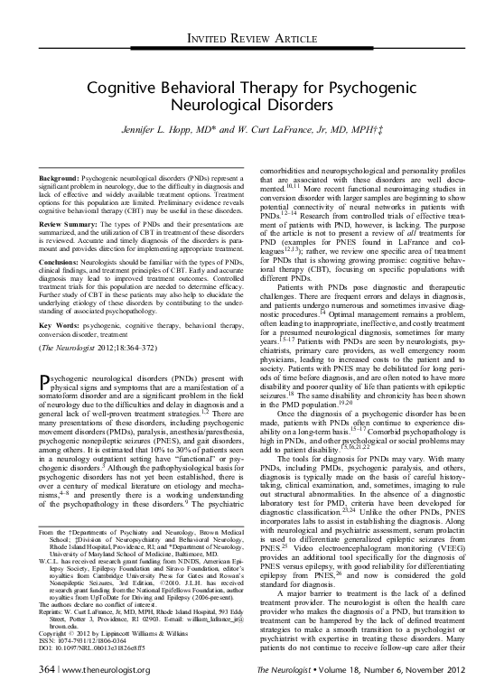 (PDF) Cognitive behavioral therapy for psychogenic nonepileptic seizures