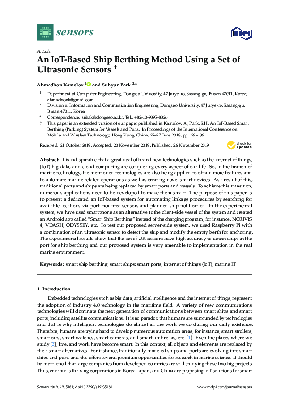 (PDF) An IoT-Based Ship Berthing Method Using a Set of Ultrasonic Sensors