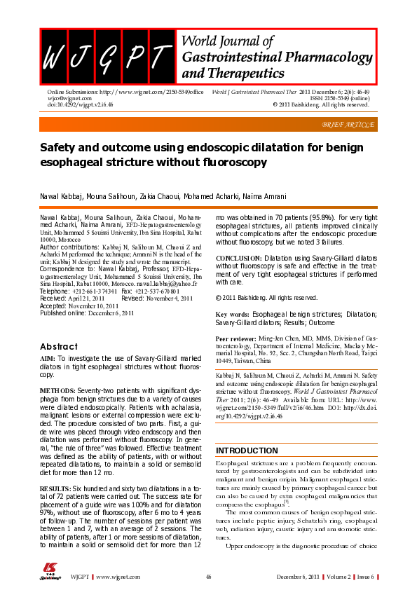 (PDF) Safety and outcome using endoscopic dilatation for benign ...
