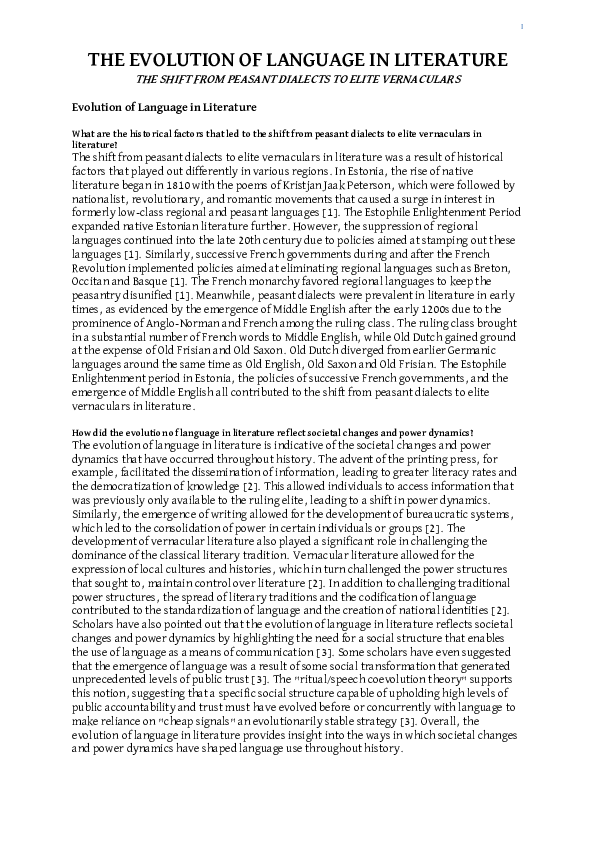 (PDF) THE EVOLUTION OF LANGUAGE IN LITERATURE: THE SHIFT FROM PEASANT ...