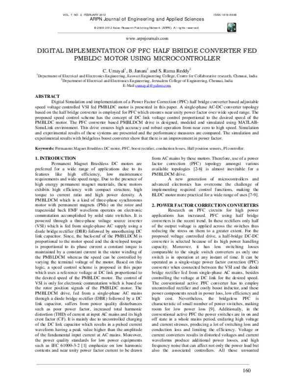 (PDF) Digital Implementation of PFC Half Bridge Converter Fed PMBLDC Motor Using Microcontroller