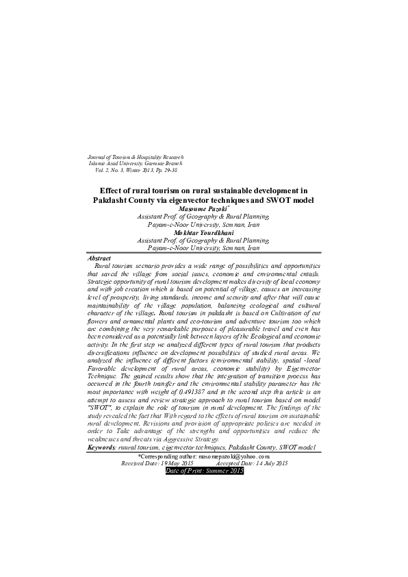 (PDF) Effect of rural tourism on rural sustainable development in ...