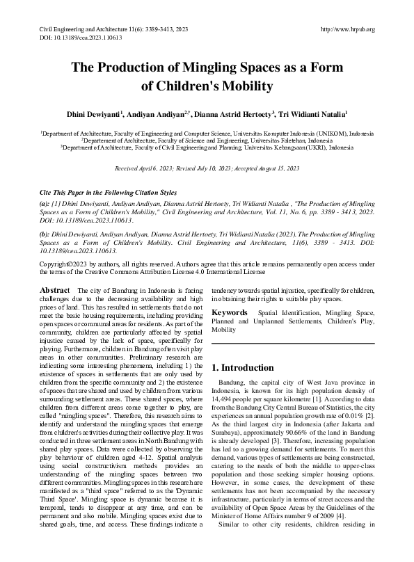 (PDF) The Production of Mingling Spaces as a Form of Children's Mobility
