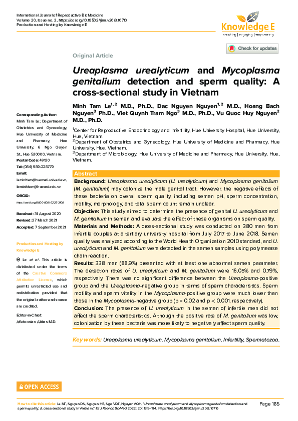 (PDF) Ureaplasma urealyticum and Mycoplasma genitalium detection and ...
