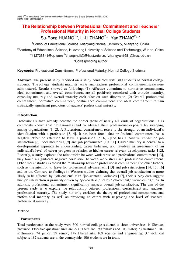 (PDF) The Relationship between Professional Commitment and Teachers ... (PDF) The Relationship between Professional Commitment and Teachers ...