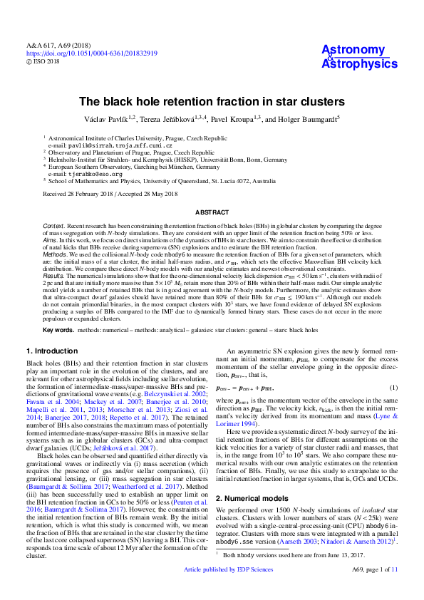 (PDF) The black hole retention fraction in star clusters