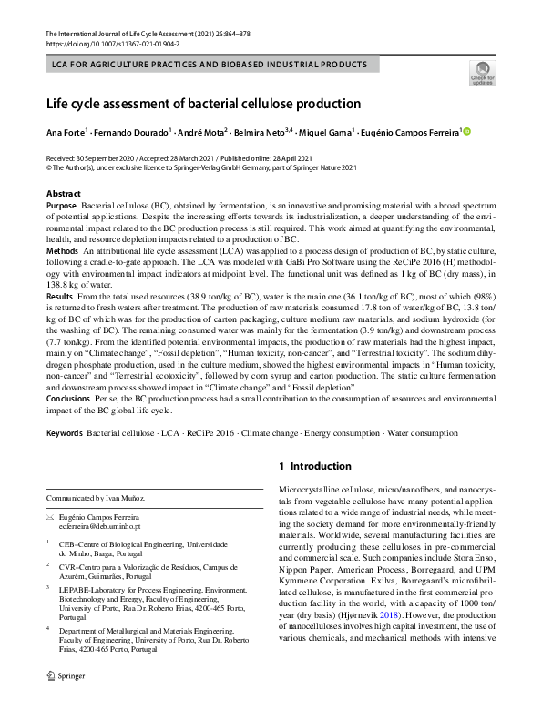 (PDF) Life cycle assessment of bacterial cellulose production