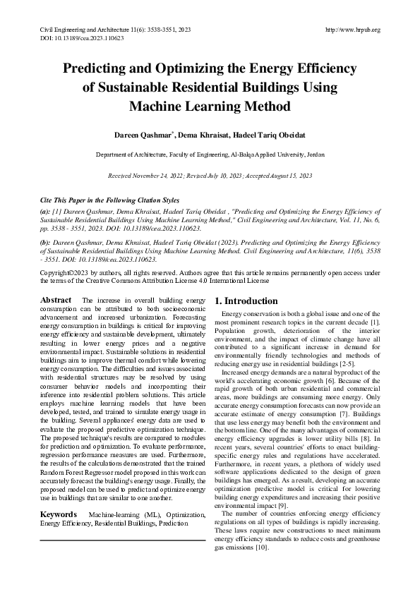 (PDF) Predicting and Optimizing the Energy Efficiency of Sustainable Residential Buildings Using ...