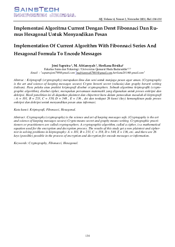 (PDF) Implementation Of Current Algorithm With Fibonnaci Series And Hexagonal Formula To Encode ...