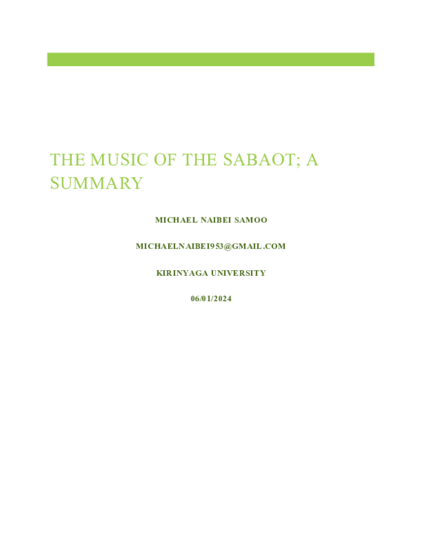 (DOC) THE MUSIC OF THE SABAOT; A SUMMARY