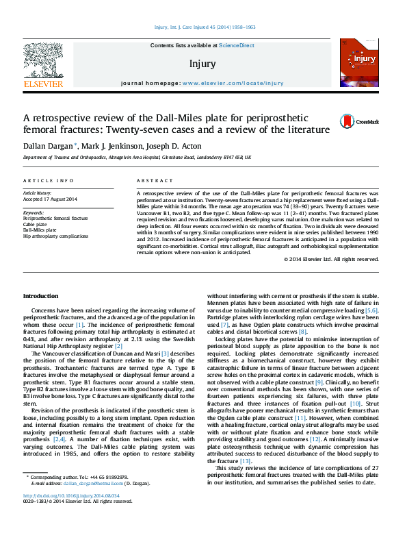 (PDF) A Retrospective Review of the Dall-Miles Plate for Periprosthetic ...