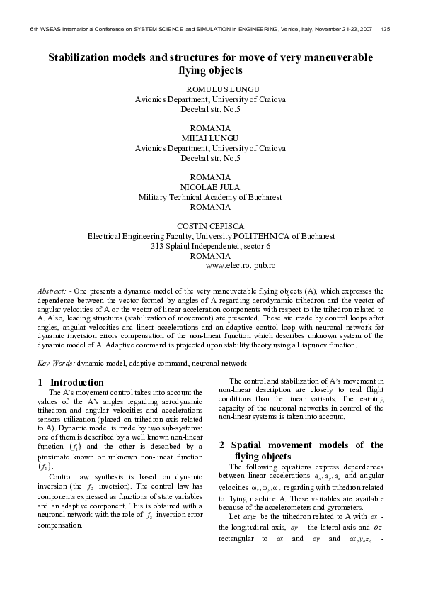 (PDF) Stabilization models and structures for move of very maneuverable ...