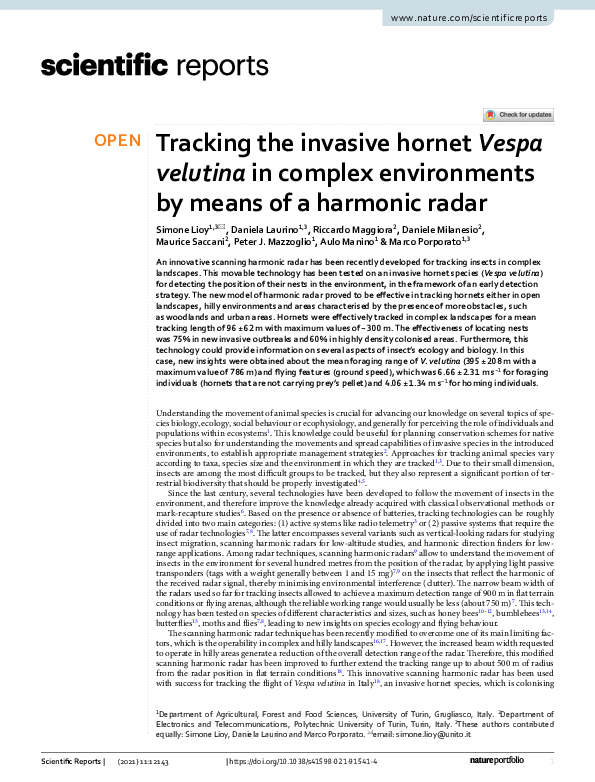 (PDF) Tracking the invasive hornet Vespa velutina in complex ...