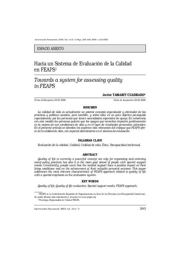 (PDF) Hacia un Sistema de Evaluación de la Calidad en FEAPS