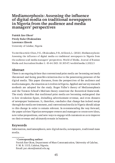 (PDF) Mediamorphosis: Assessing the influence of digital media on ...