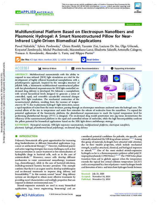 (PDF) Multifunctional Platform Based on Electrospun Nanofibers and Plasmonic Hydrogel: A Smart ...