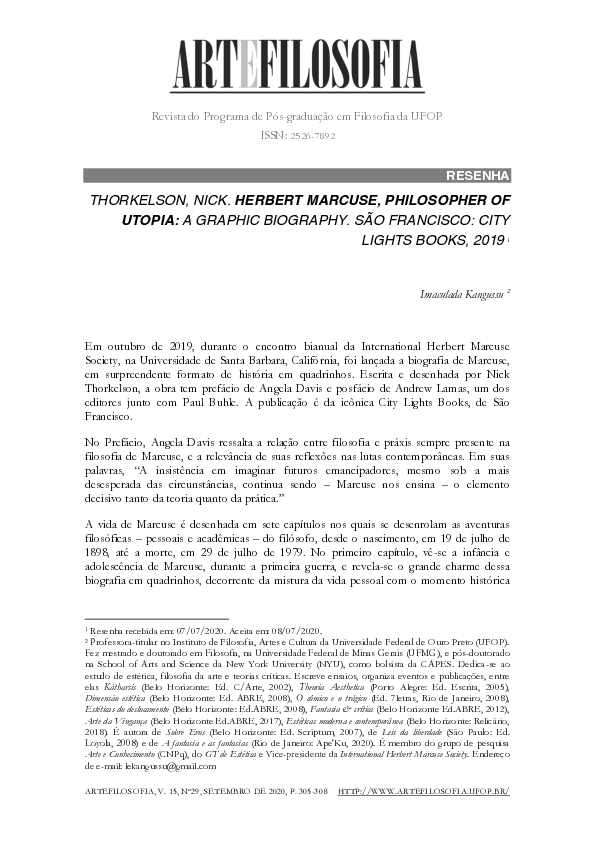 (PDF) Thorkelson, Nick. Herbert Marcuse, Philosopher of Utopia