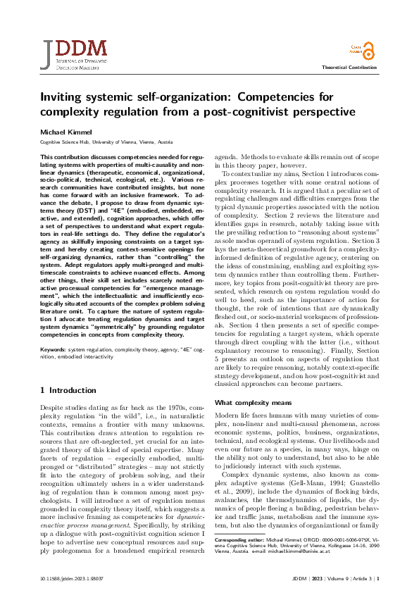 (PDF) Inviting systemic self-organization: Competencies for complexity ...