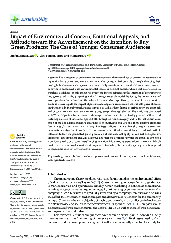 (PDF) Impact of Environmental Concern, Emotional Appeals, and Attitude toward the Advertisement ...