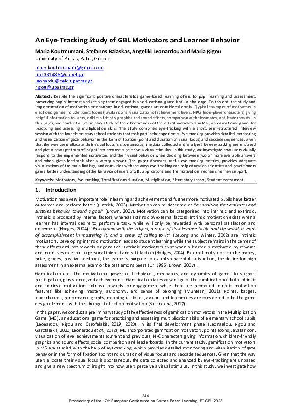 (PDF) An Eye-Tracking Study of GBL Motivators and Learner Behavior