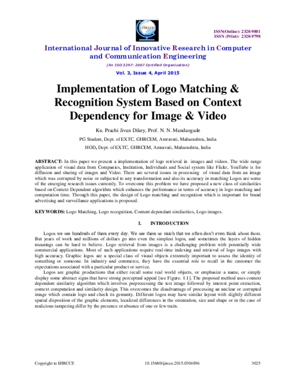 Pdf Implementation Of Logo Matching Andrecognition System Based On