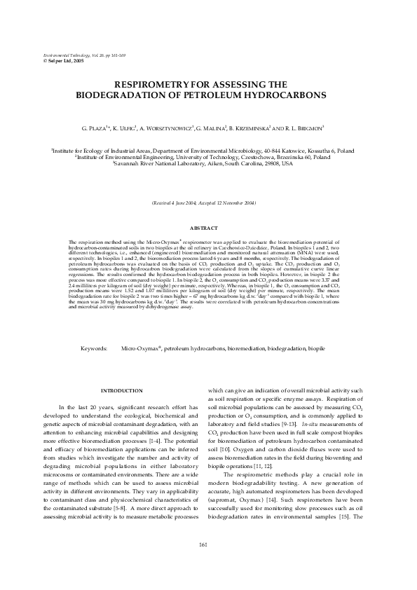 (PDF) Respirometry for Assessing the Biodegradation of Petroleum ...