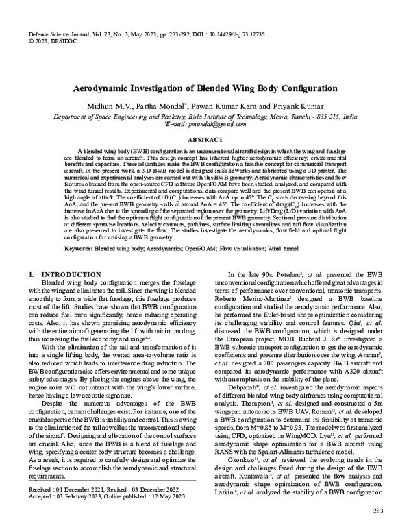 Pdf Aerodynamic Investigation Of Blended Wing Body Configuration