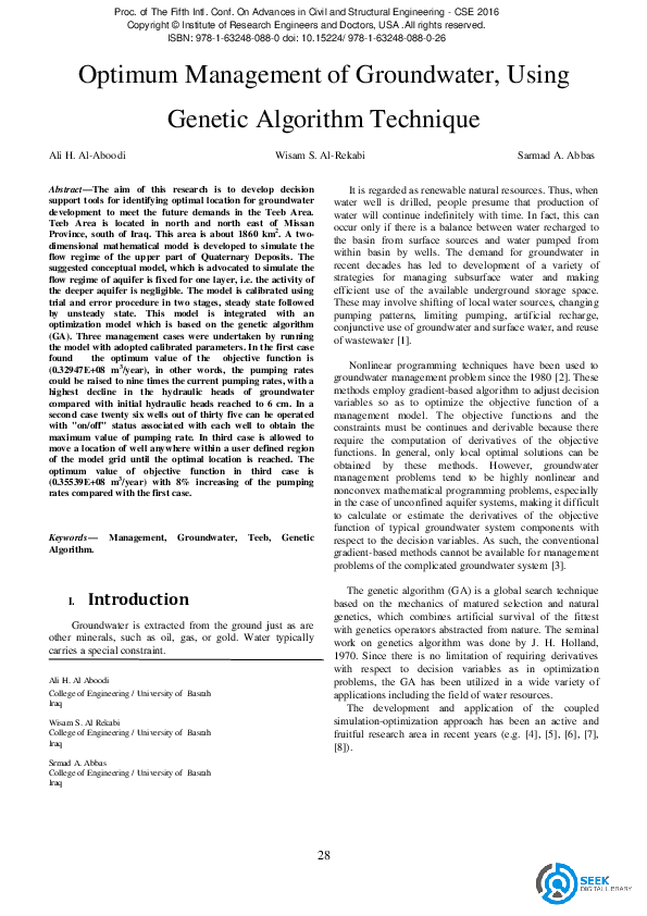 (PDF) Optimum Management of Groundwater Using Genetic Algorithm Technique