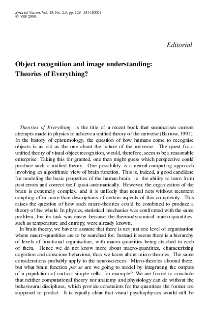 (PDF) Unified Theories of Object Recognition