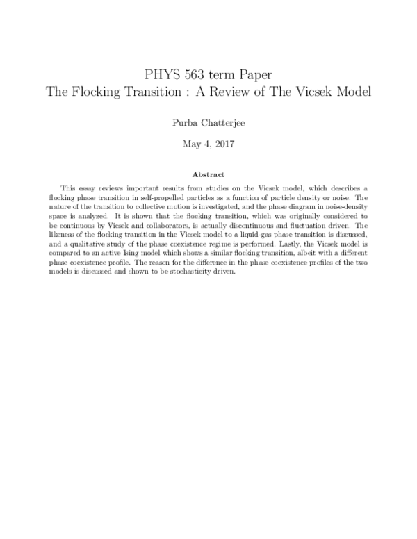 (PDF) The Flocking Transition : A Review of The Vicsek Model