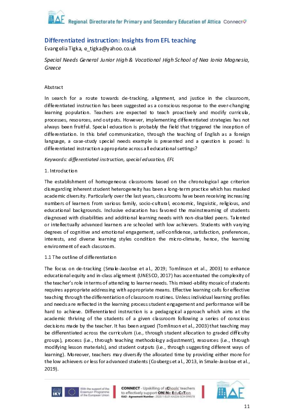 (PDF) Differentiated instruction: Insights from EFL teaching
