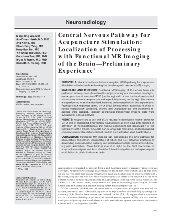 (PDF) Central Nervous Pathway for Acupuncture Stimulation: Localization ...